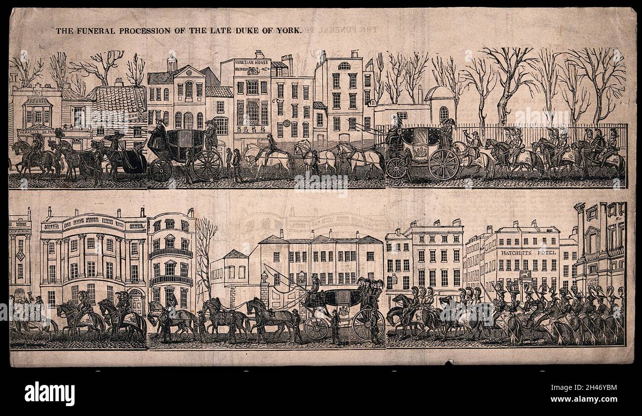 The funeral procession of the Duke of York in 1827. Wood engraving ...