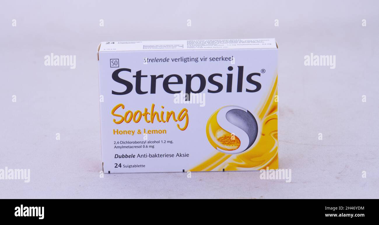 Johannesburg, South Africa - a box of Strepsils throat treatment sweets ...