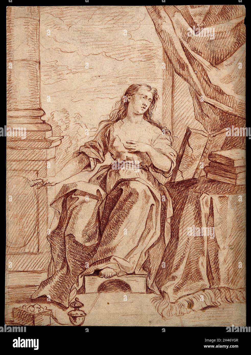 Saint Mary Magdalen. Red chalk drawing Stock Photo - Alamy