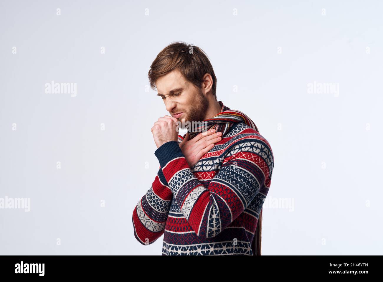 sick man sweater health problems handkerchief flu infection light ...