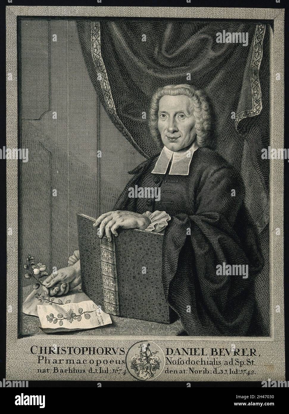 Christophorus Daniel Beurer. Line engraving by G. M. Preisler, 1745 ...