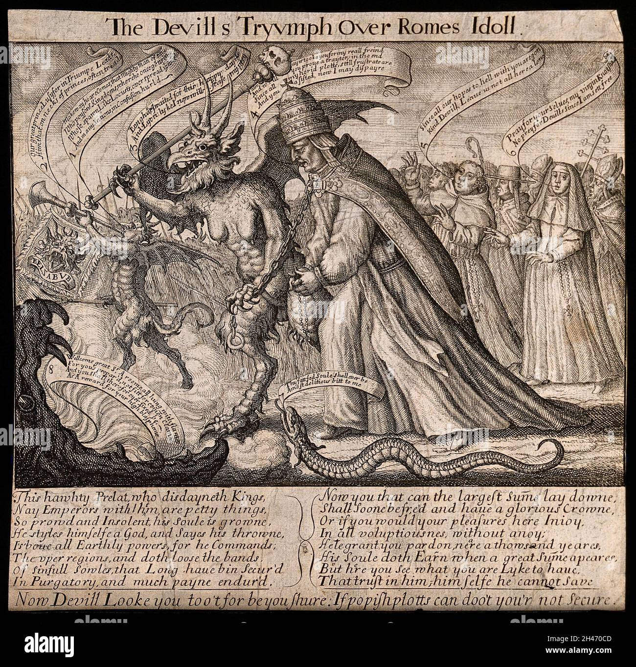 A triumphal procession: the devil leads the Pope as his captive towards ...