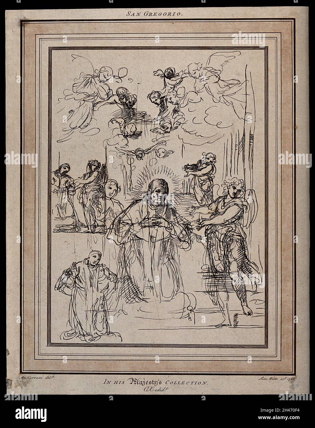 Saint Gregory the Great, wearing ecclesiastical dress, is kneeling in ...