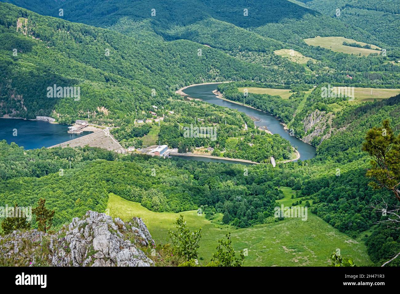 Ruzin water dam from Sivec hill, Slovak republic. Seasonal natural ...