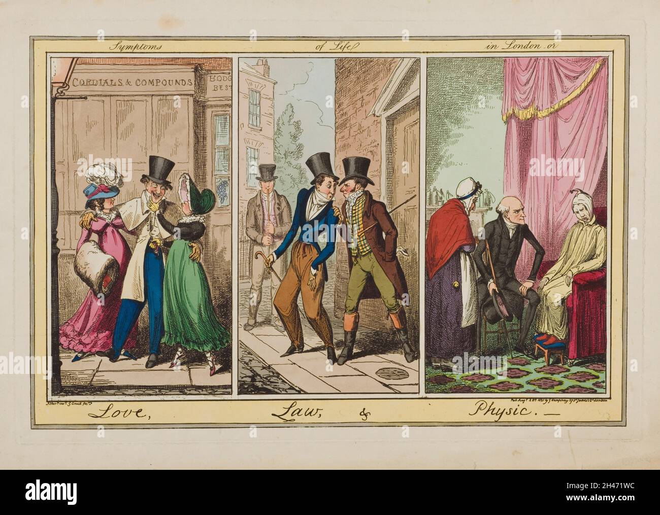 Three London scenes: a man being cajoled by two prostitutes, a young ...