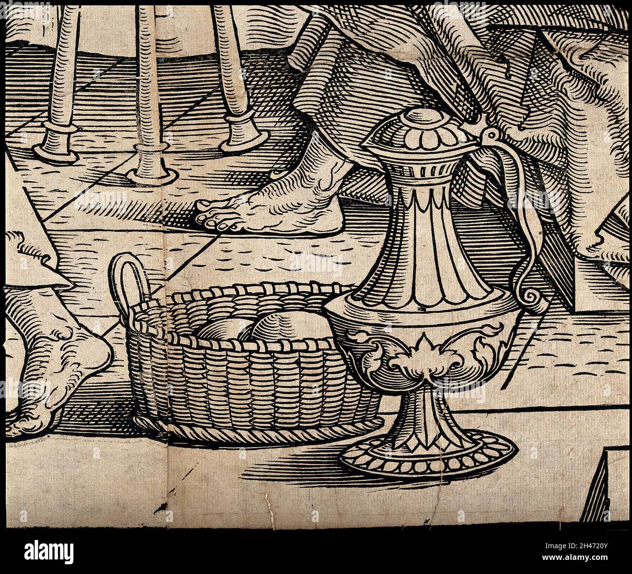 A ewer with a basket in a larger scene. Woodcut, 15 Stock Photo - Alamy