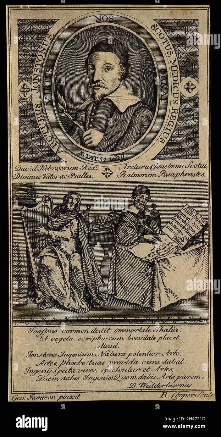 Arthur Johnston [Jonston]; and King David reciting the psalms. Line ...