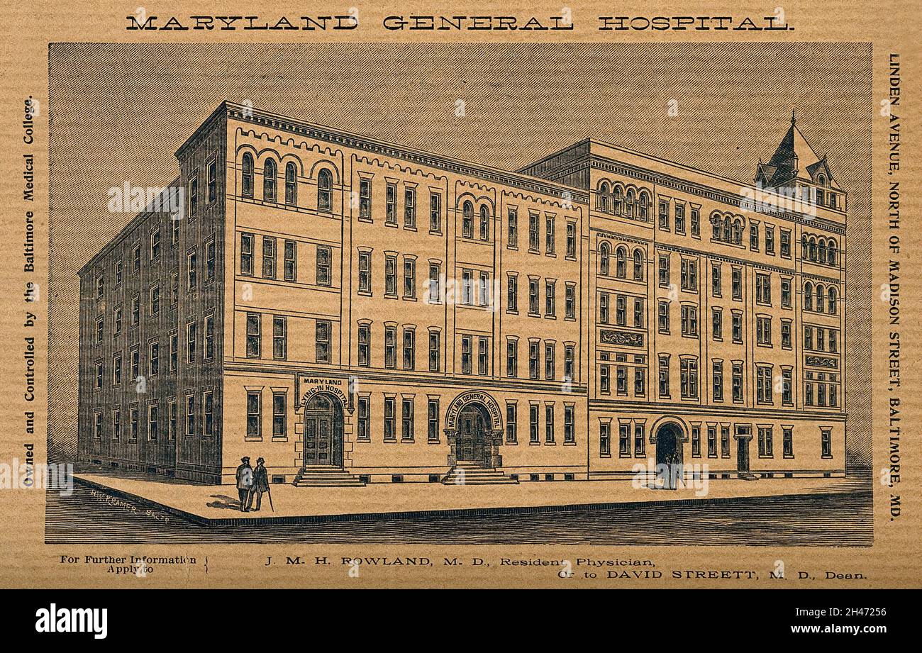 Maryland General Hospital, Baltimore. Wood engraving by H.W. Kramer ...