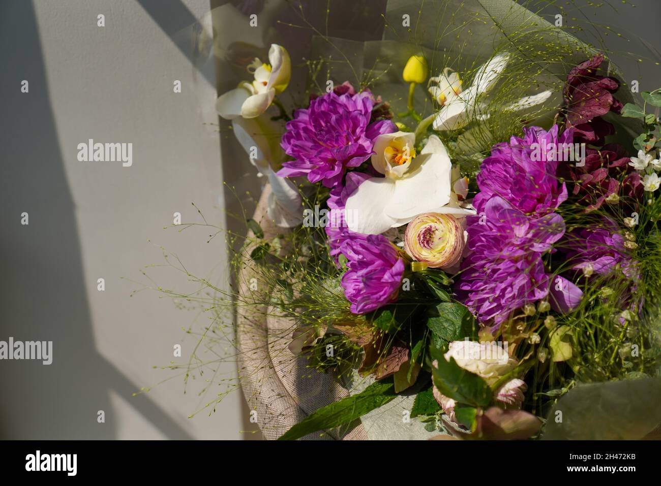 Creative layout of flowers and leaves. The concept of nature. A card ...