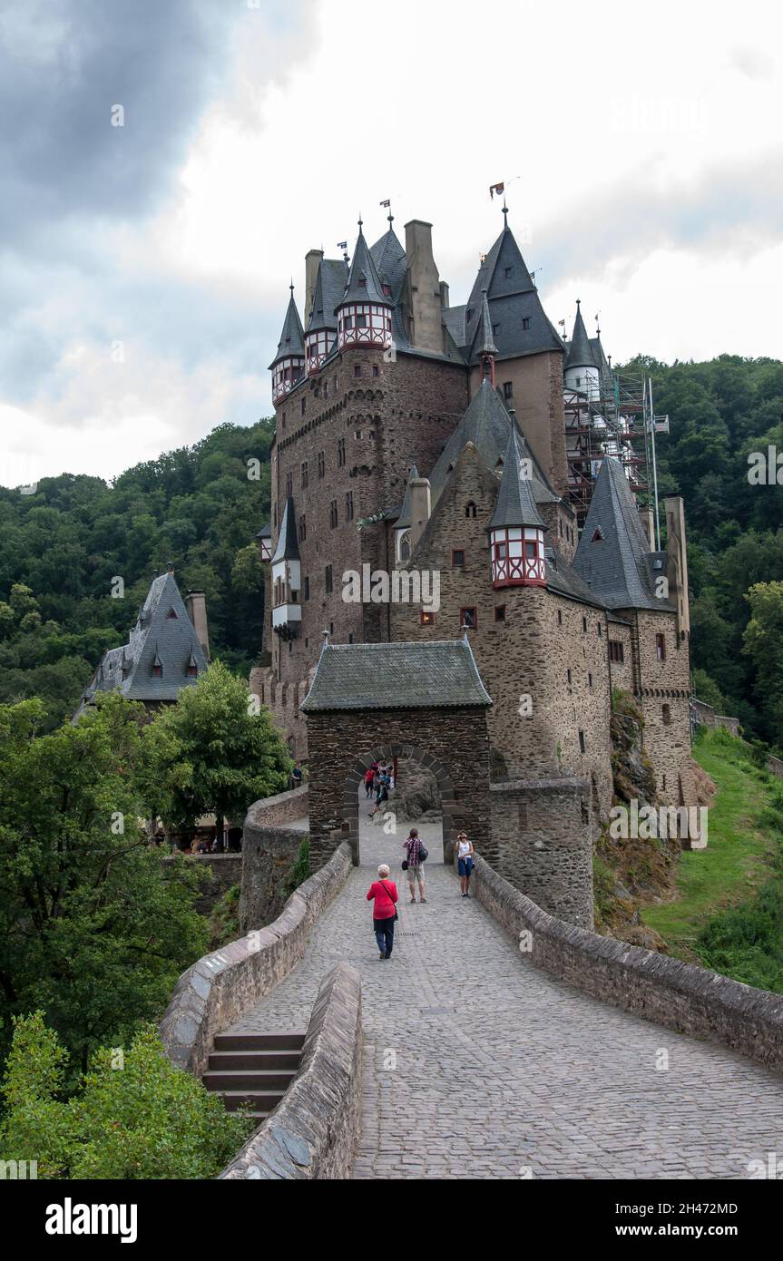 Burg Eltz, ac astle from the 12th century surrounded by forest with ...