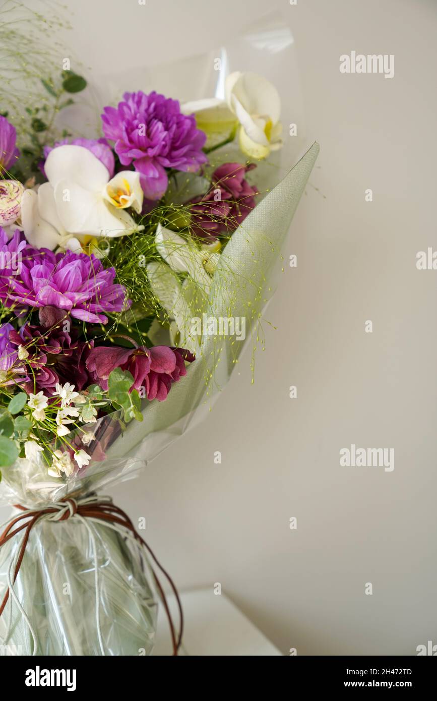 Creative layout of flowers and leaves. The concept of nature. A card ...