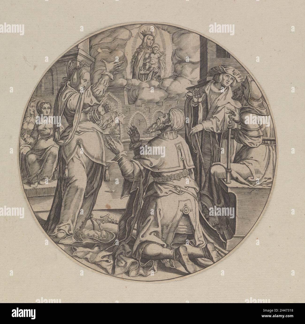 Augustus and the Tiburtine sibyl. Engraving attributed to B.W. Dolendo ...