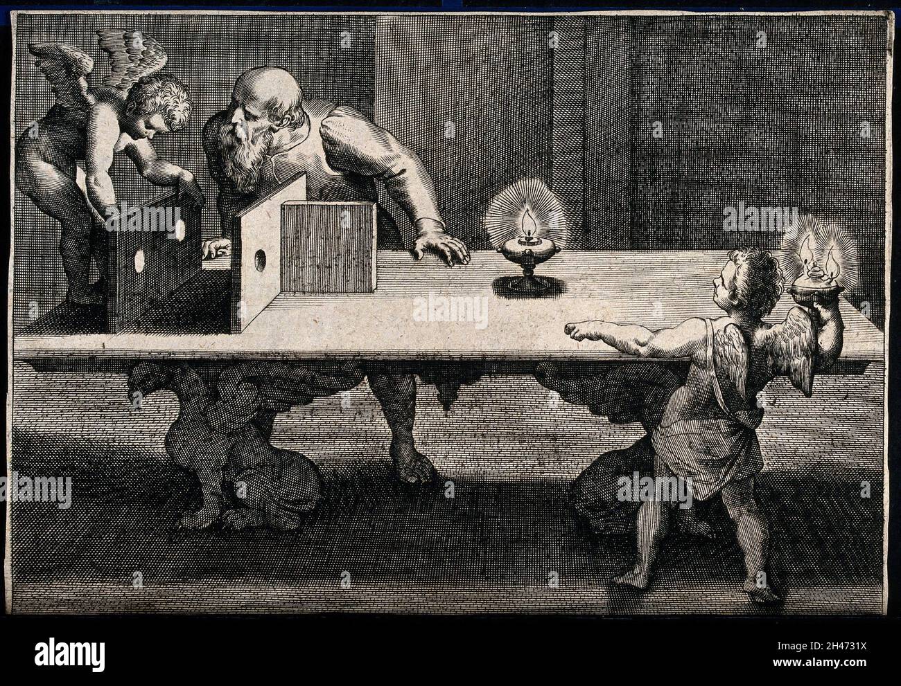 An optical experiment, by which a man and an angel demonstrate that the ...