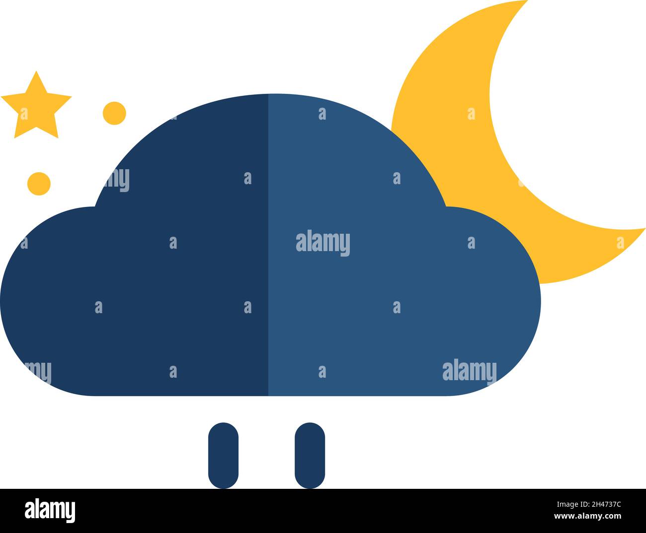 Moon with rainy cloud, illustration, vector, on a white background ...