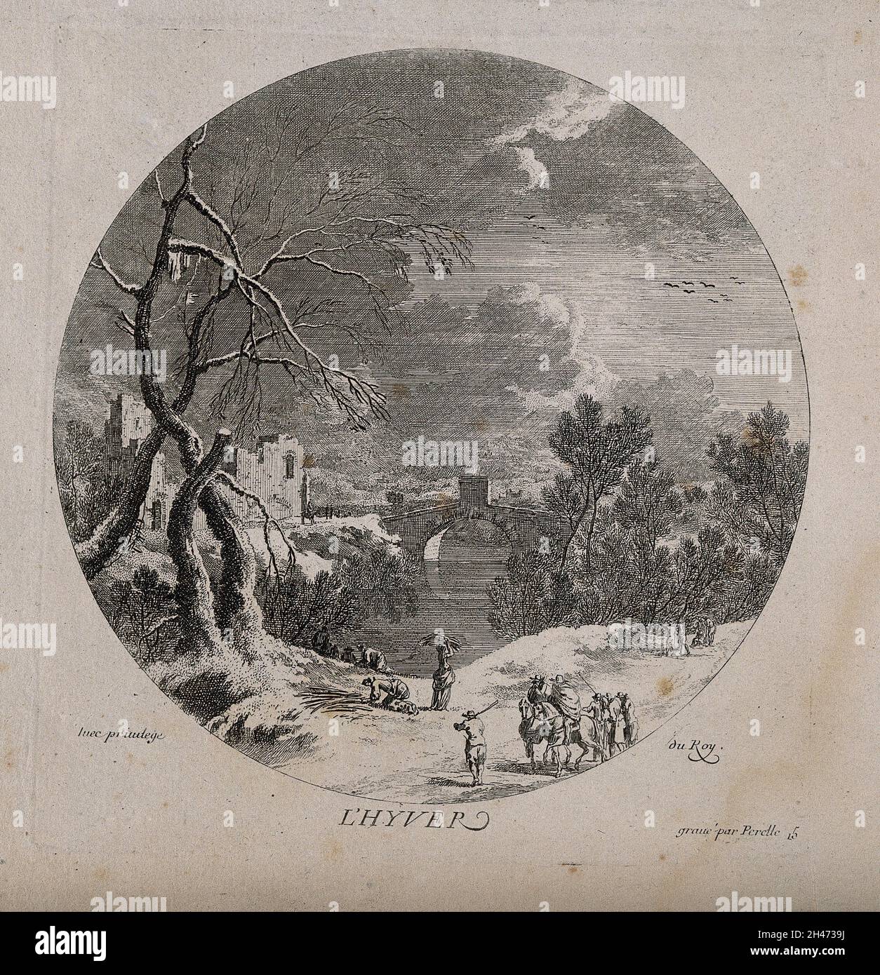 People collecting wood in the snow; representing winter. Etching by N ...