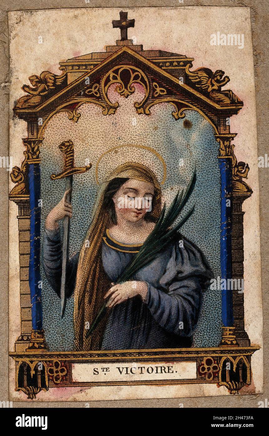 Saint Victoria (of Rome?) Coloured engraving Stock Photo - Alamy