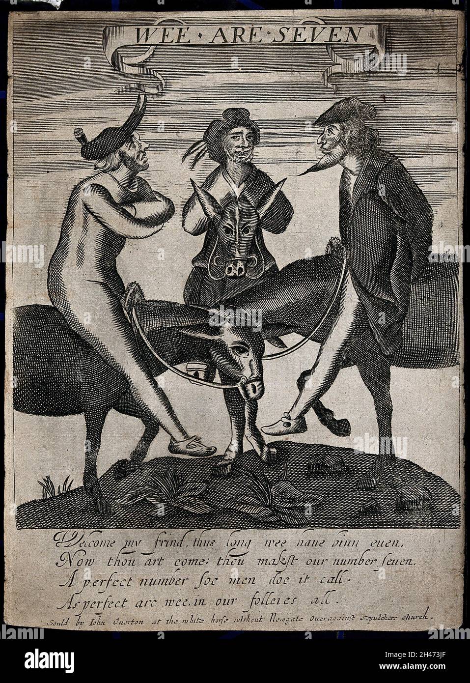 Three men and their donkeys meet on a hill; representing Folly ...