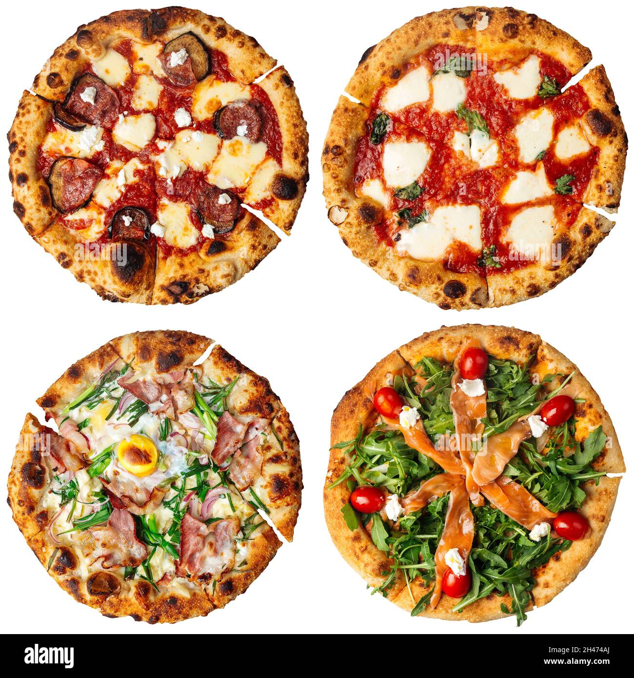Set of four different pizzas isolated on white Stock Photo - Alamy