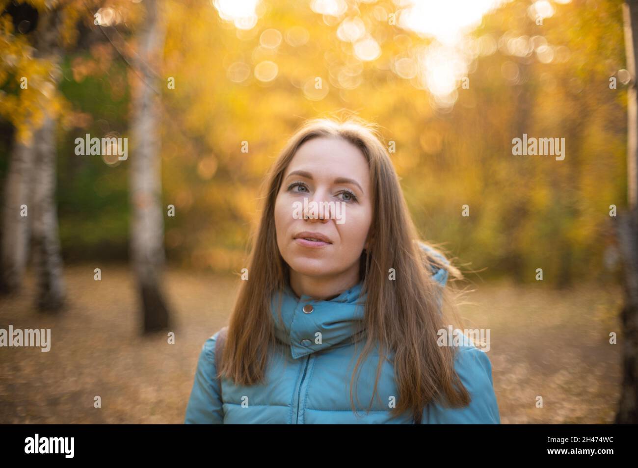 Autumn portrait of beautiful woman on fall nature background Stock ...
