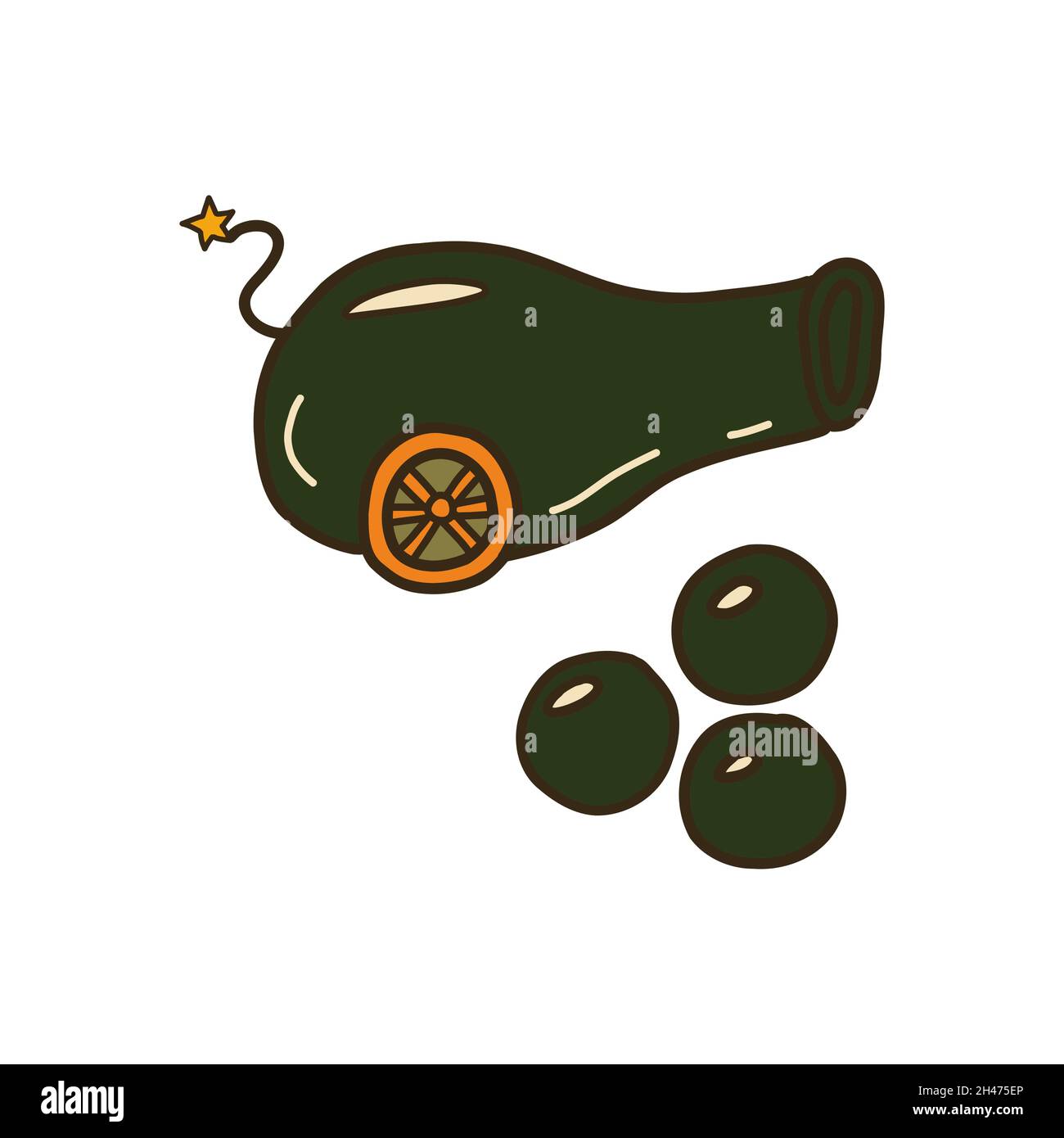 Cannon with shells. Ancient weapon with cannonballs to shoot. Colorful ...