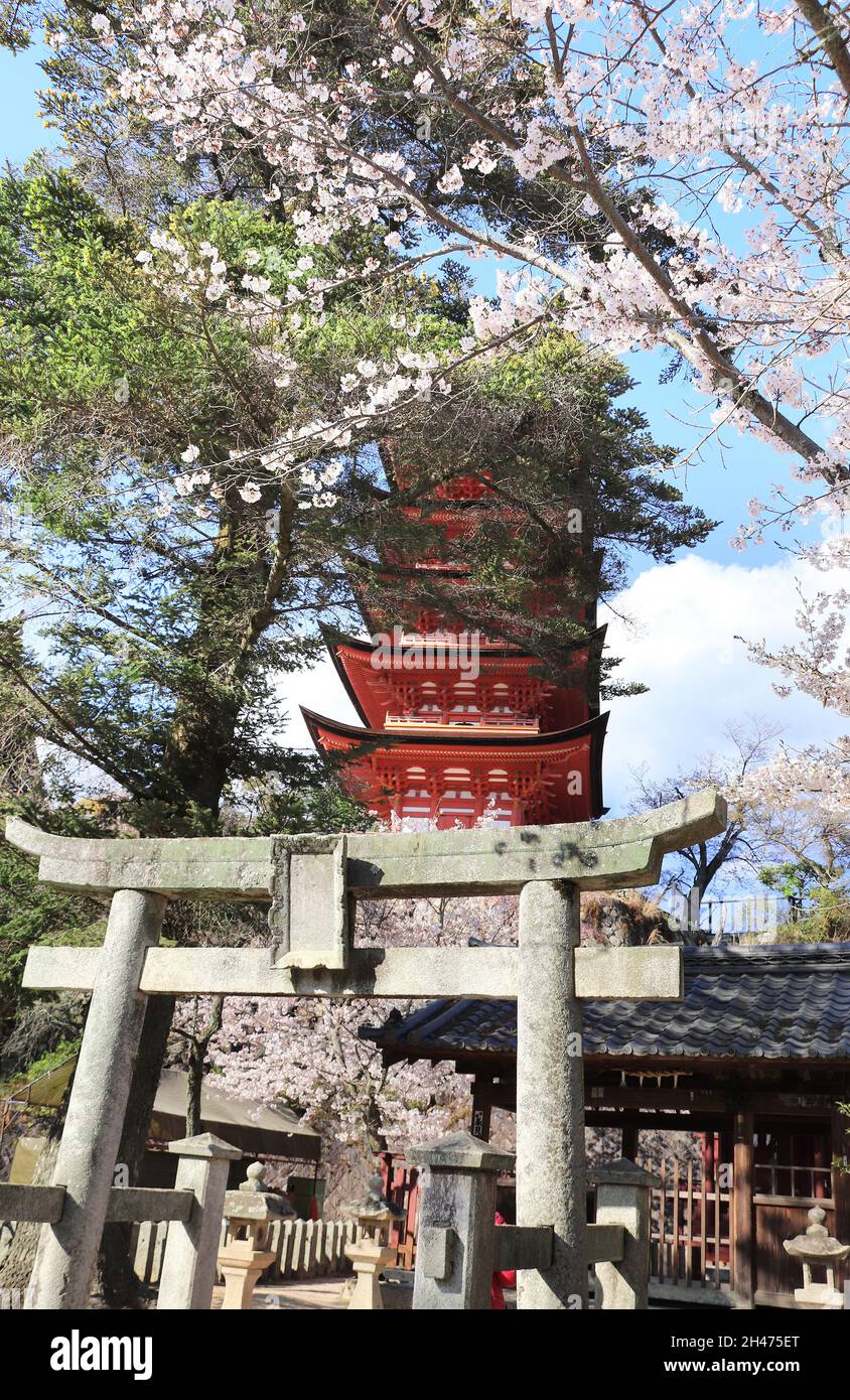 Stone Tori gate, Goju-no-to pagoda (Gojunoto pagoda, Five storied ...