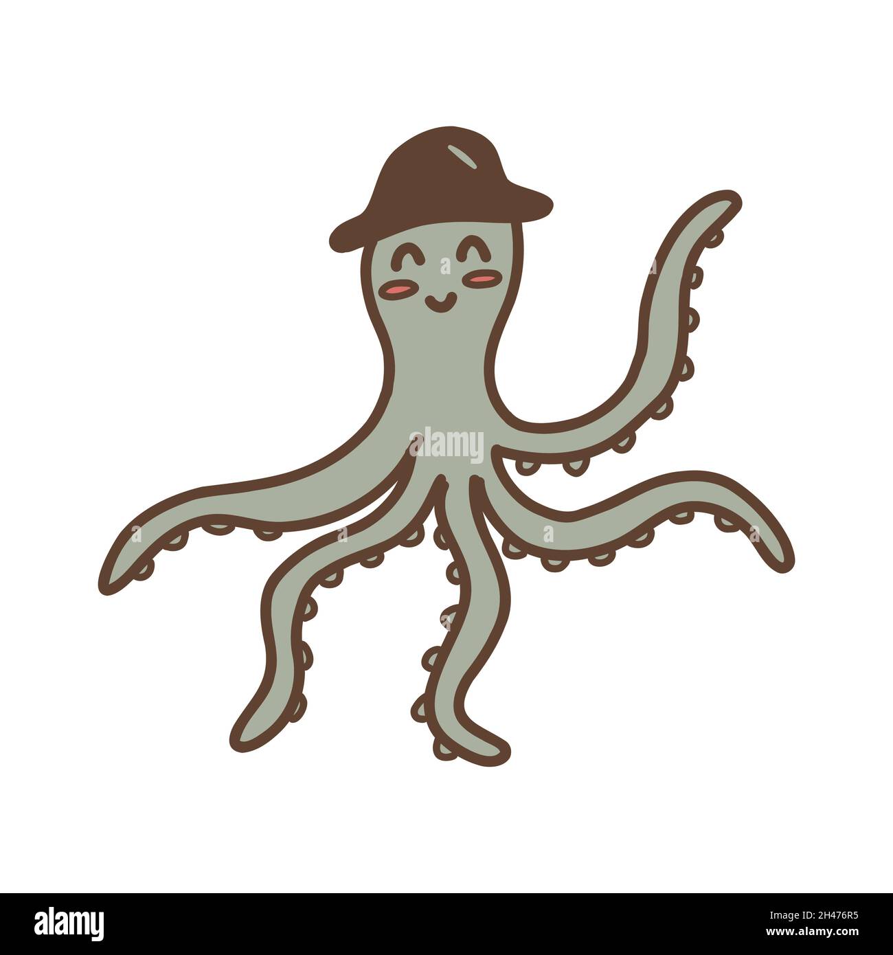 Happy blue octopus in a hat. Colorful vector isolated illustration hand ...
