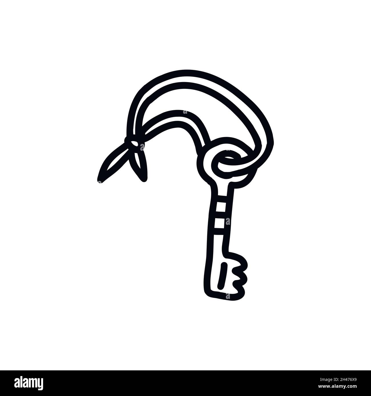Key from the chest or door on a string. Black and white vector isolated ...