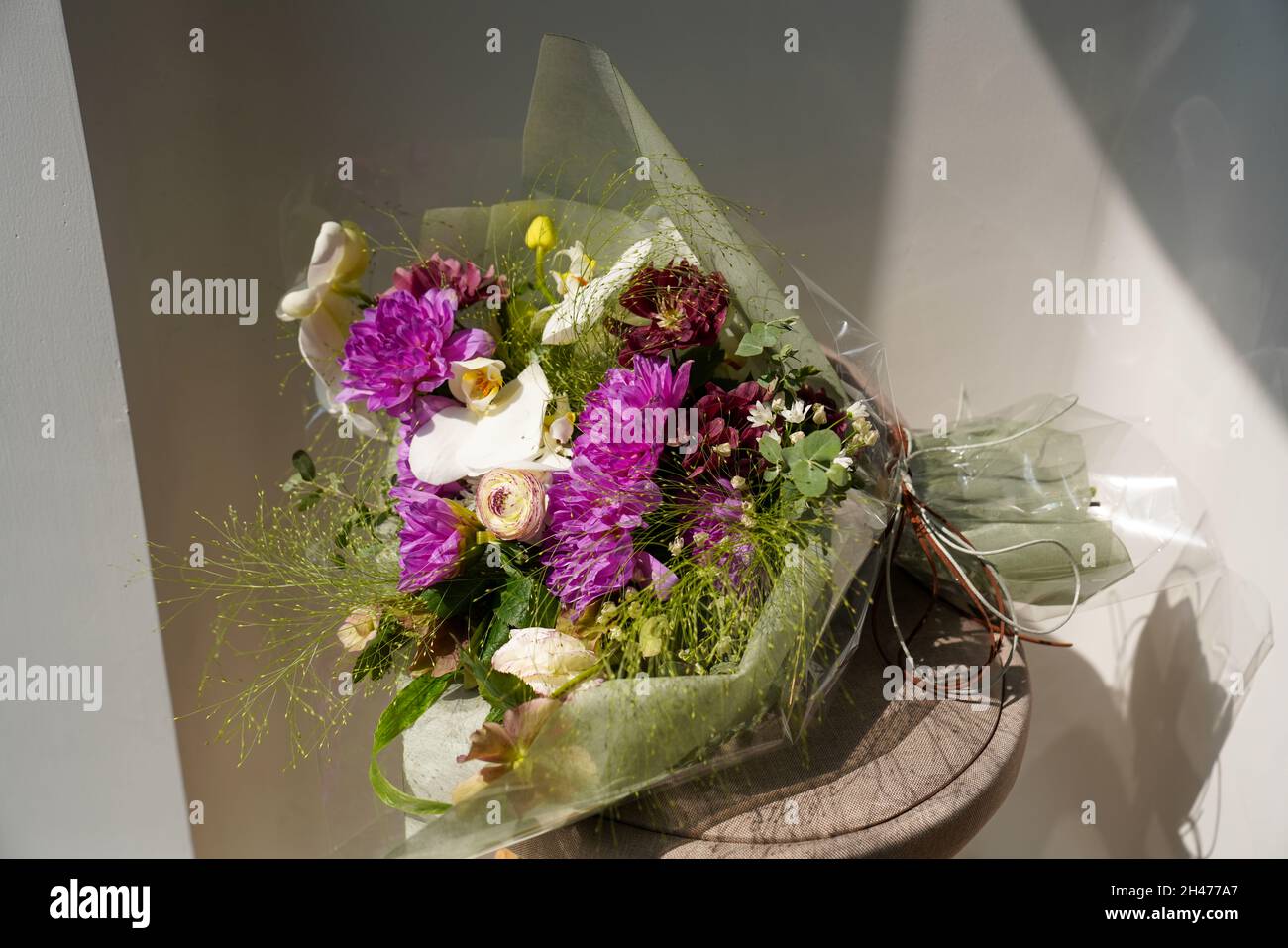 Creative layout of flowers and leaves. The concept of nature. A card ...