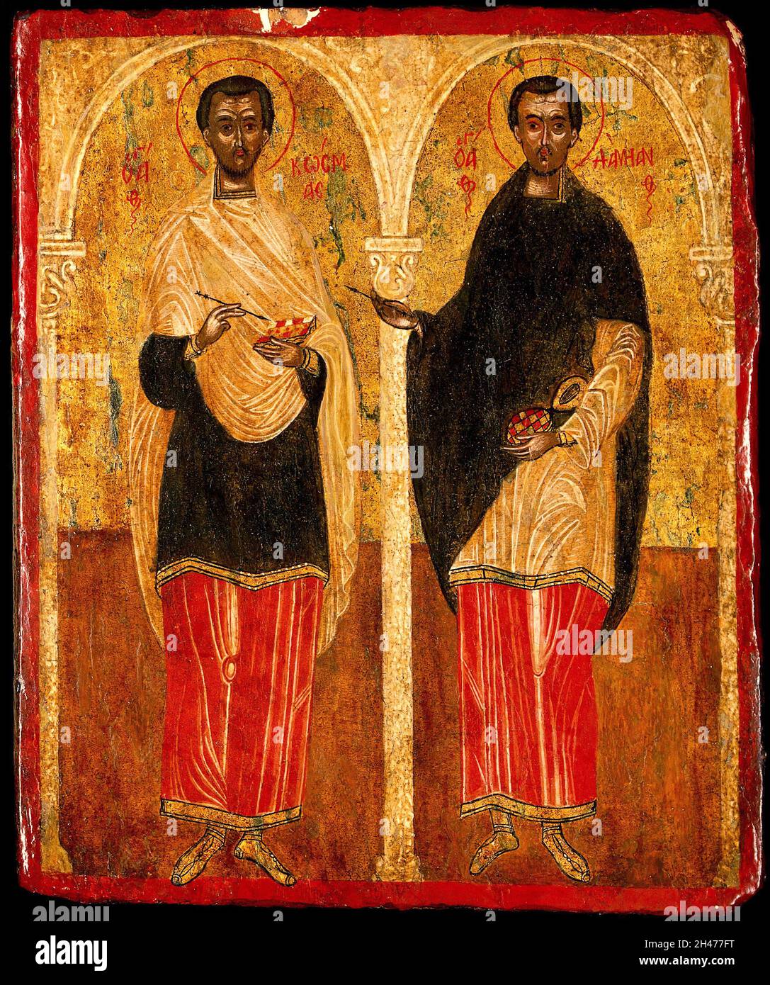 Saint Cosmas and Saint Damian. Tempera painting Stock Photo - Alamy