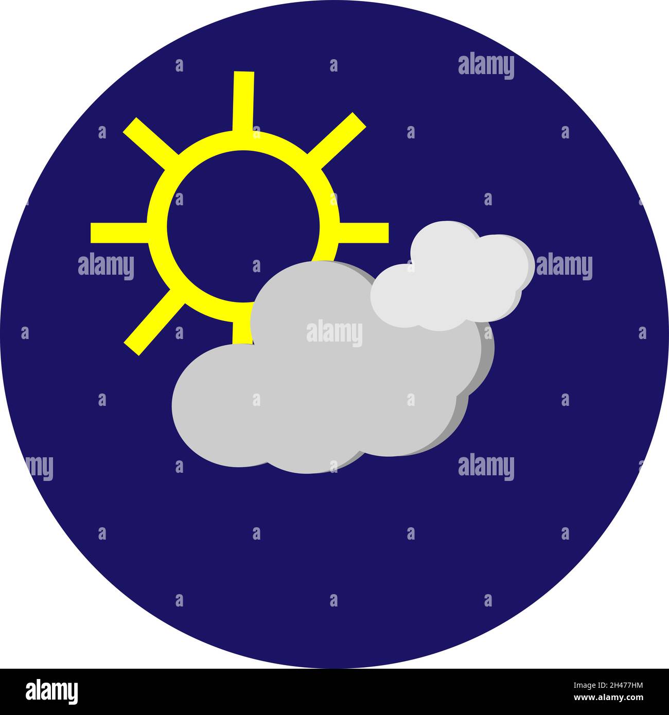 Sun with some white clouds, illustration, vector, on a white background ...