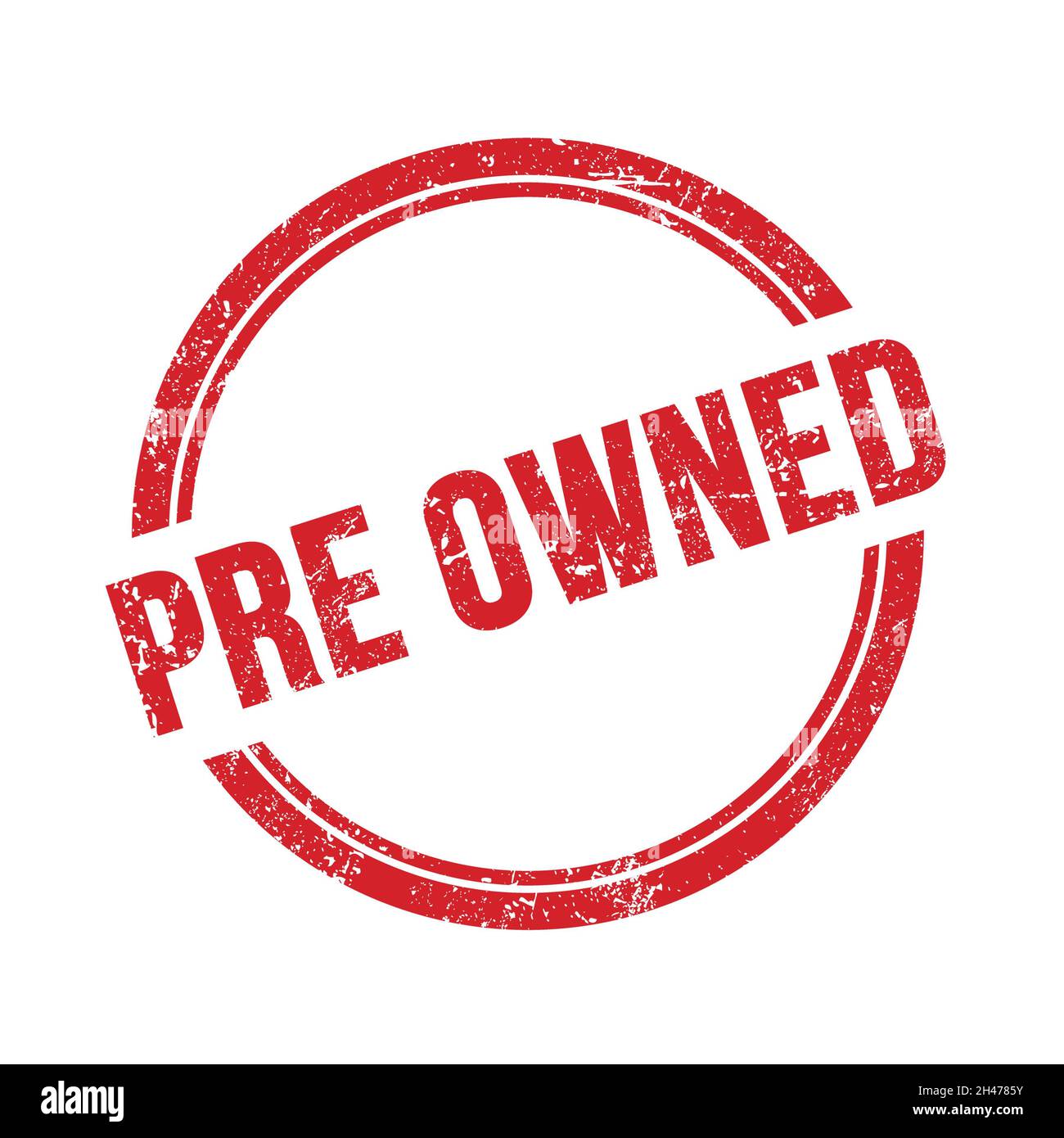 PRE OWNED text written on red grungy vintage round stamp Stock Photo ...