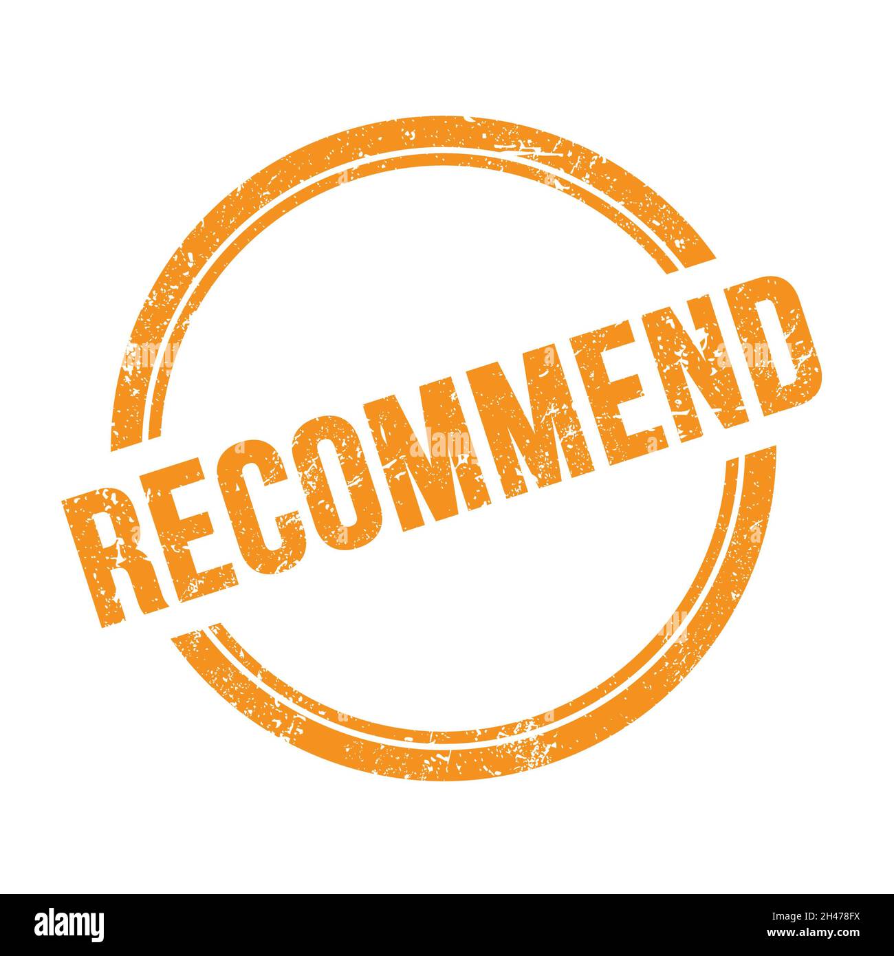 RECOMMEND text written on orange grungy vintage round stamp Stock Photo ...