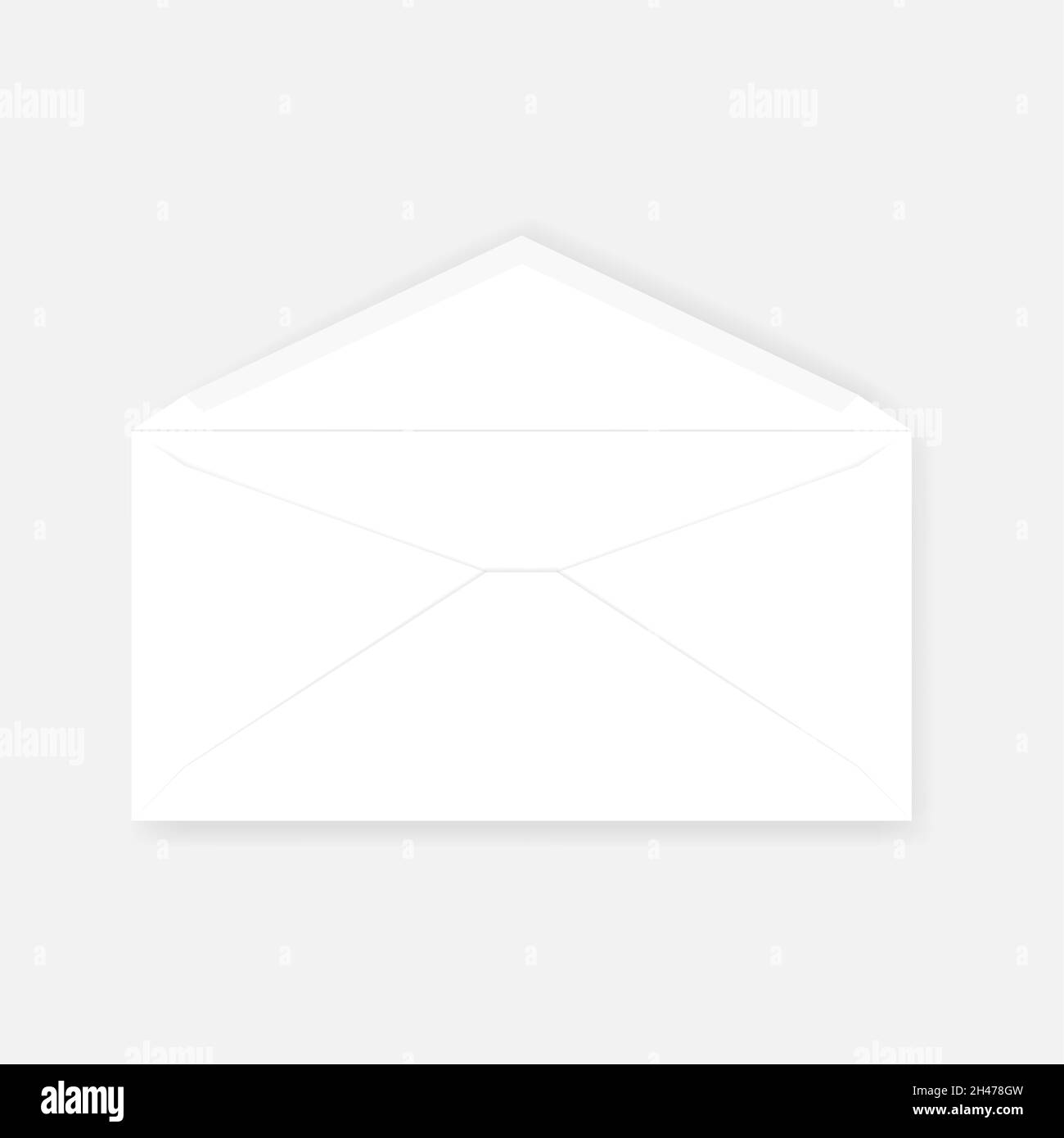 White open DL envelope with gummed seal on gray background, V flap ...
