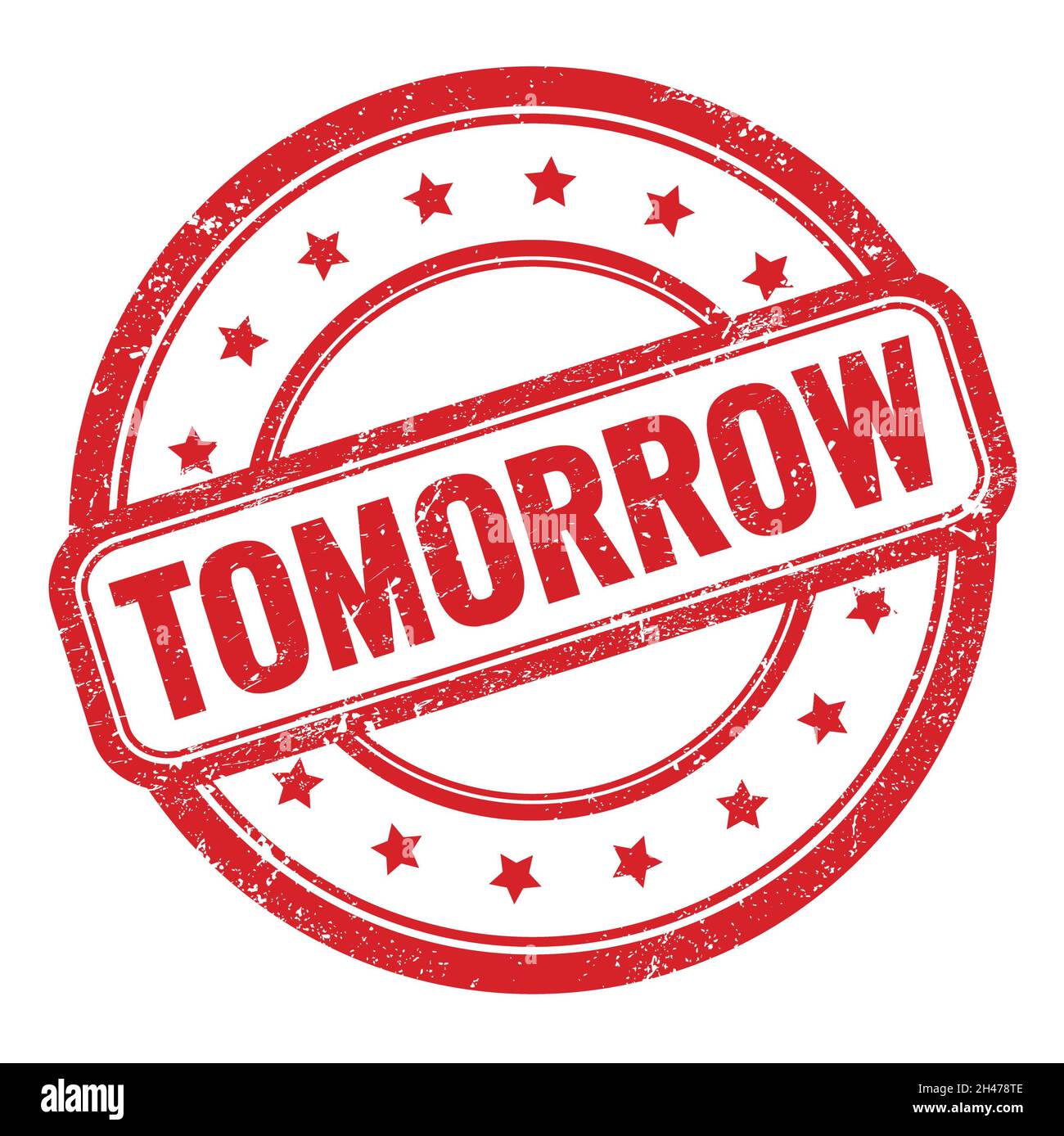 TOMORROW text on red grungy vintage round rubber stamp Stock Photo - Alamy