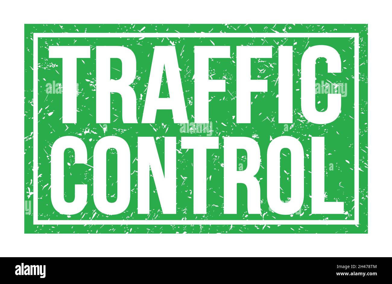 TRAFFIC CONTROL, words written on green rectangle stamp sign Stock ...