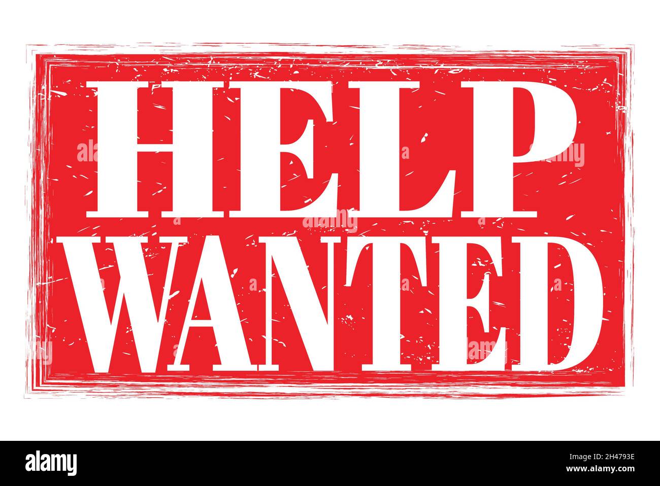 HELP WANTED, words written on red grungy stamp sign Stock Photo - Alamy