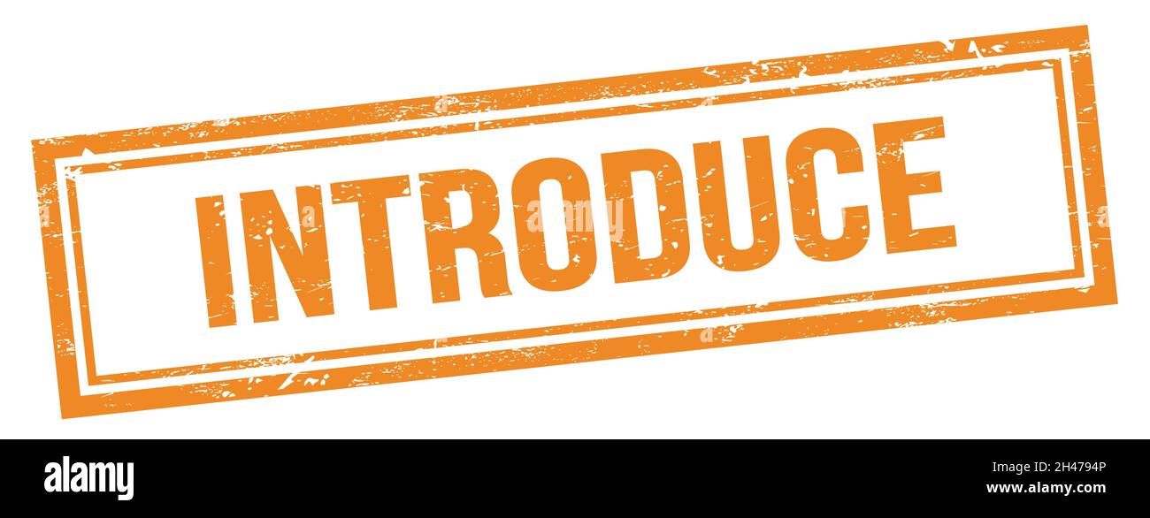 INTRODUCE text on orange grungy vintage rectangle stamp Stock Photo - Alamy
