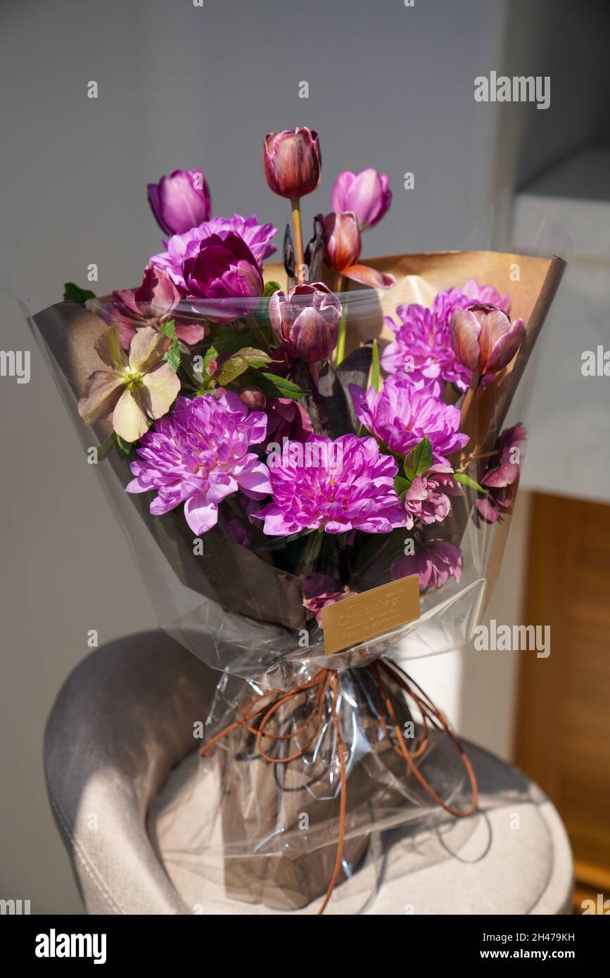 Creative layout of flowers and leaves. The concept of nature. A card ...