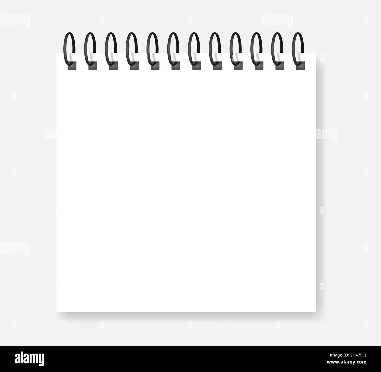 Square white paper sheet with spiral, realistic mockup. Blank ring ...
