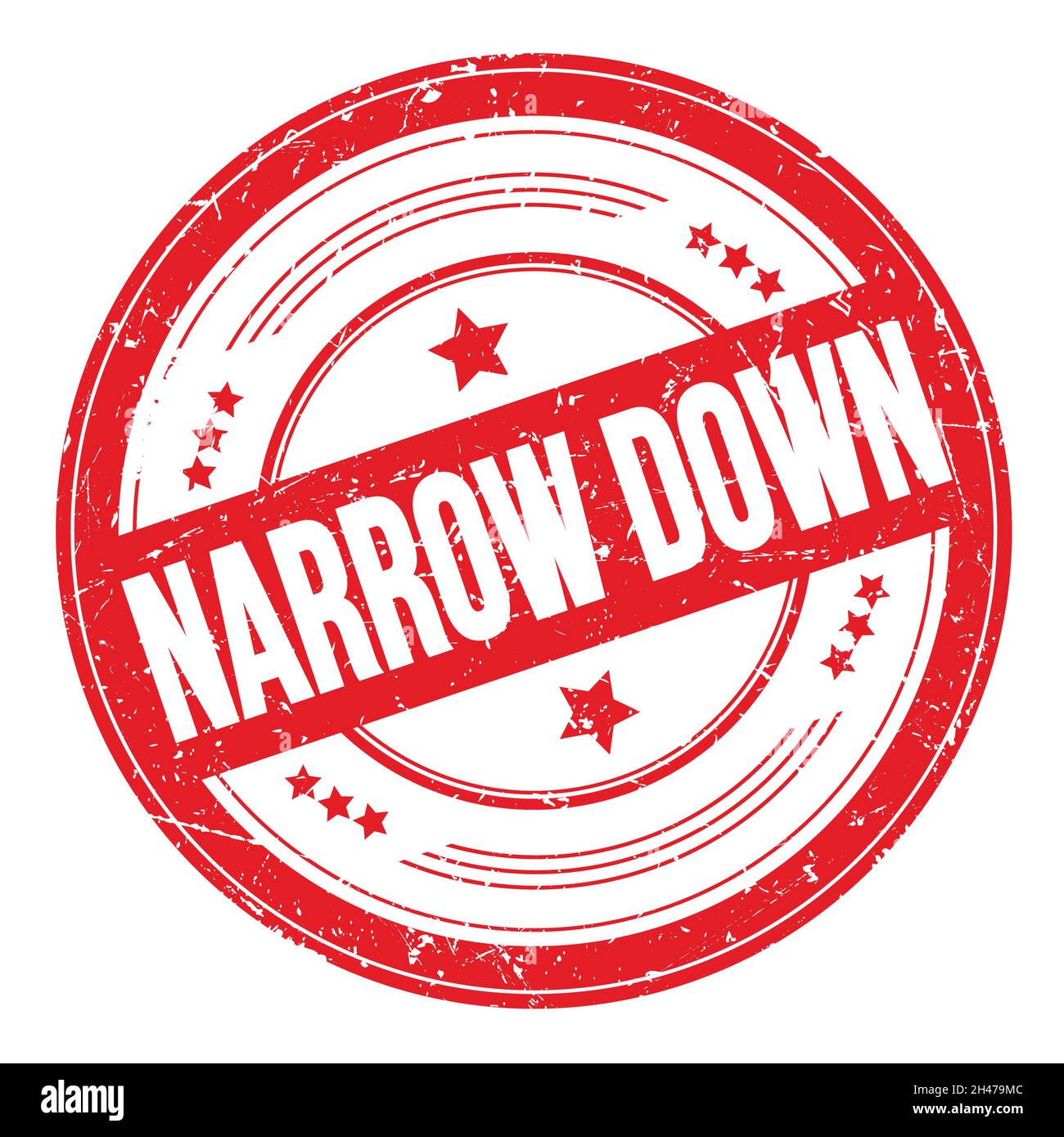 NARROW DOWN text on red round grungy texture stamp Stock Photo - Alamy