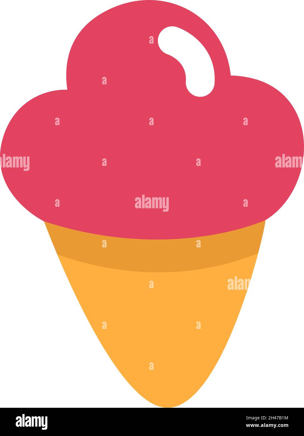 Red ice cream in cone, illustration, vector, on a white background ...