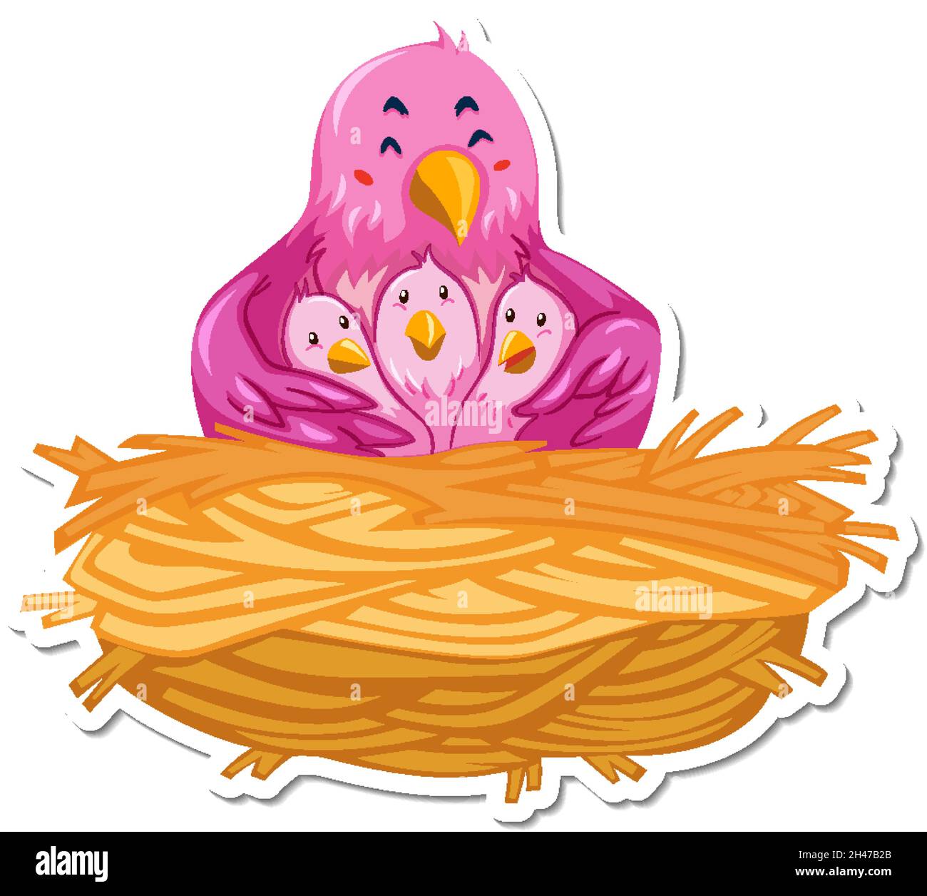 Mother and babies bird in the nest illustration Stock Vector Image ...