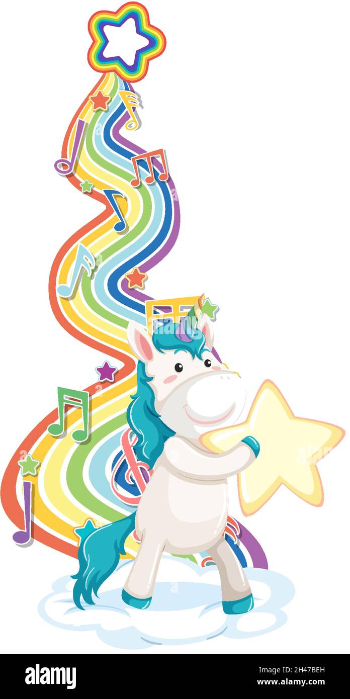 Unicorn holding star with rainbow on white background illustration ...