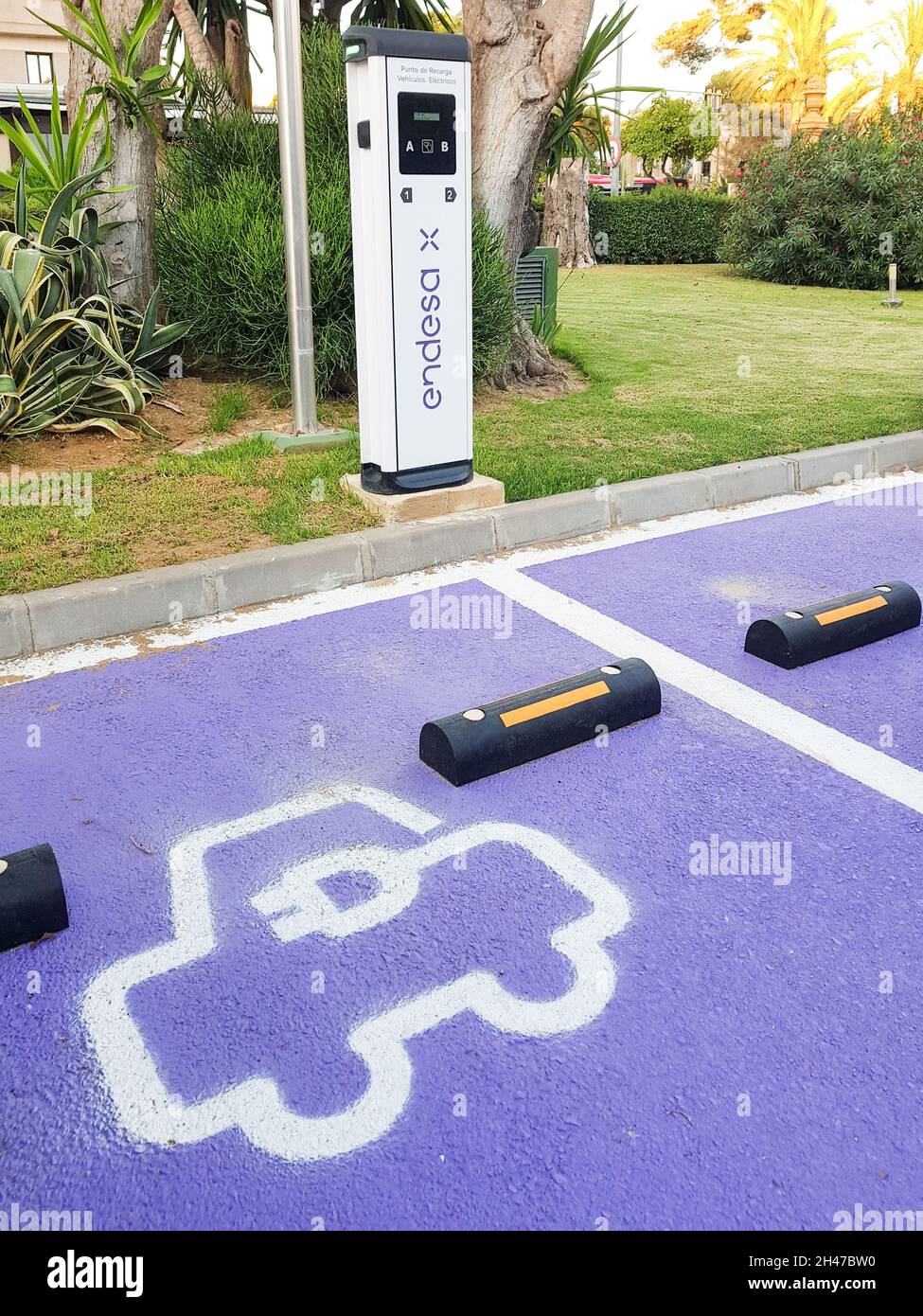 Jerez de la Frontera, Andalusia, Spain. 7 July 2021. Charging point for ...