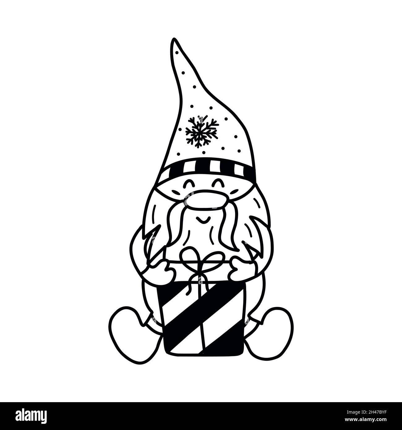 Merry christmas illustration gnome Black and White Stock Photos ...