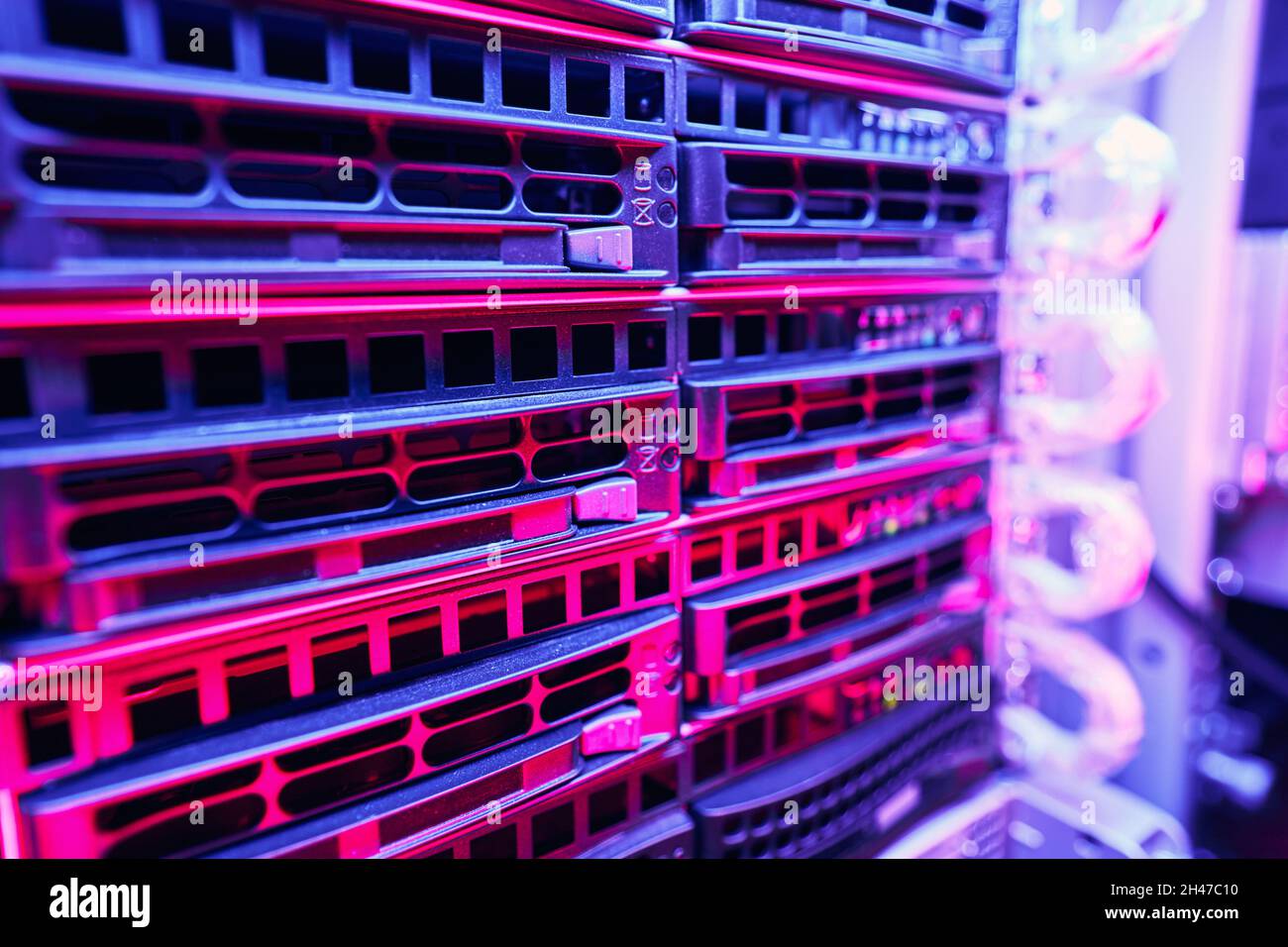 Cluster of functioning LED-illuminated numerous hard drives Stock Photo ...