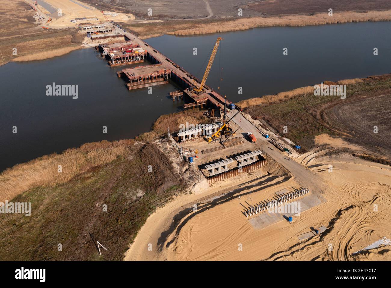 Aerial view of highway construction site Stock Photo - Alamy