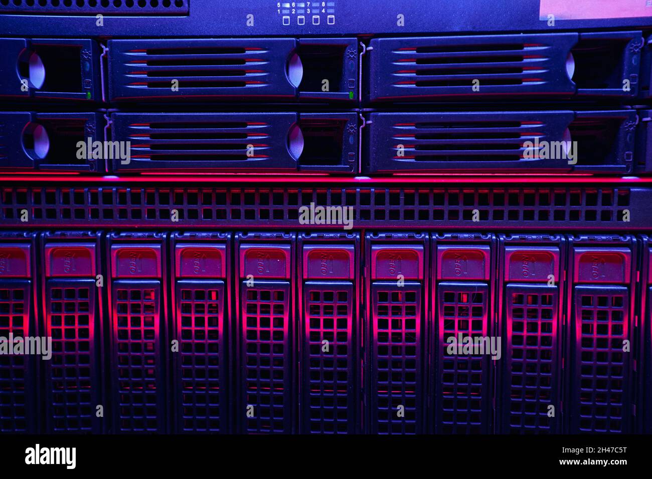 LED-illuminated operating equipment in modern data center Stock Photo ...