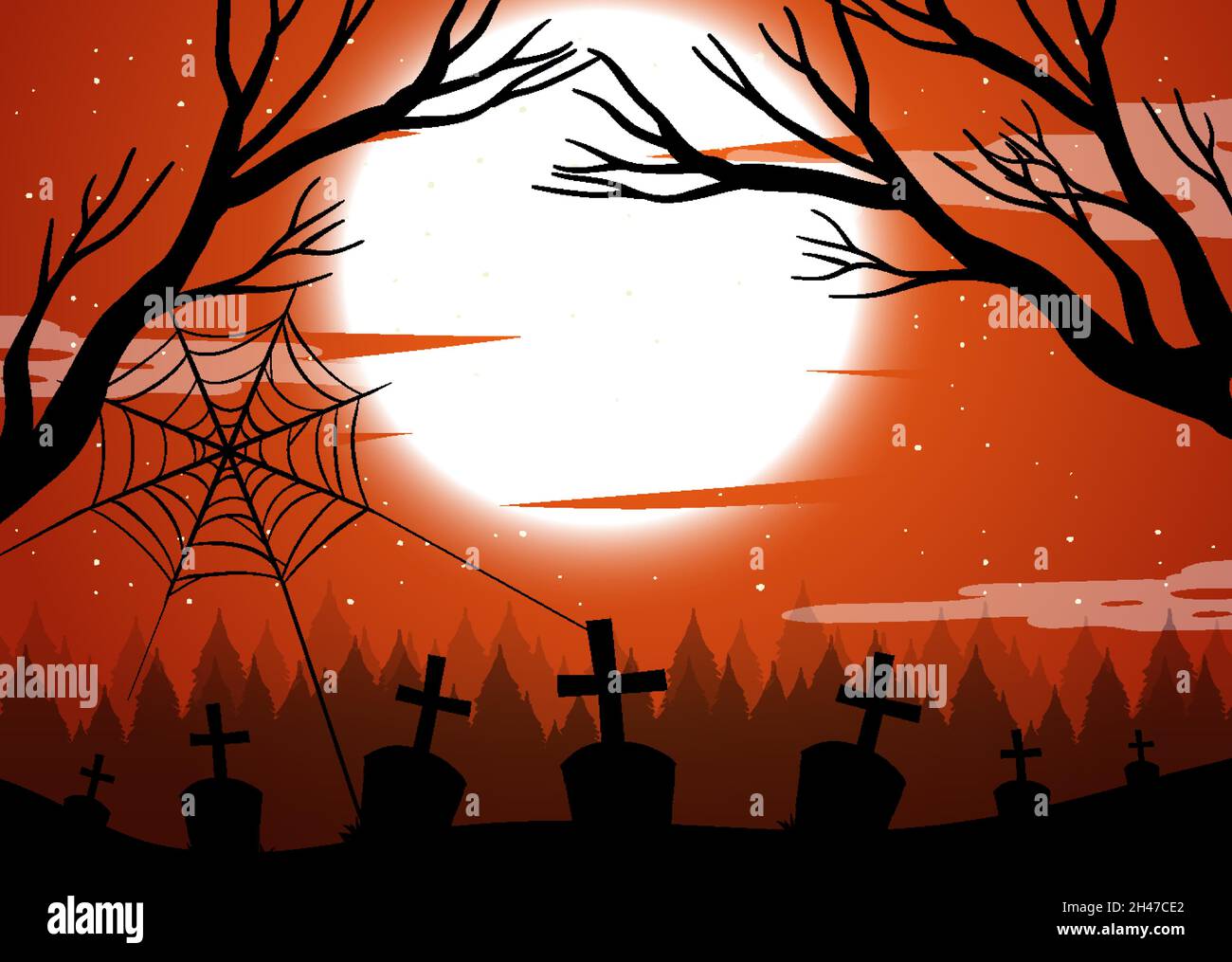 Spooky forest background with full moon illustration Stock Vector Image ...