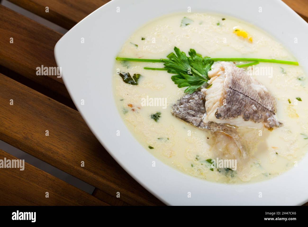Delicious pollock chowder Stock Photo - Alamy